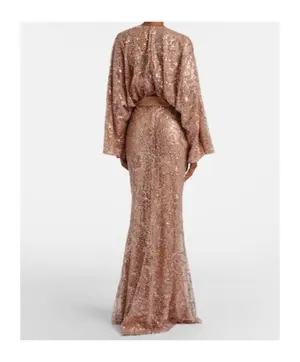 Elie Saab Belted Sequined Silk-blend Gown
