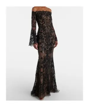 Elie Saab Sequined Off-shoulder Lace Gown