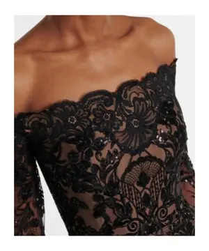 Elie Saab Sequined Off-shoulder Lace Gown