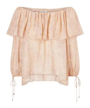 Chloé Ruffled Floral Off-the-shoulder Blouse - Pink