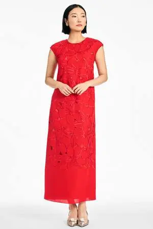 Sachin & Babi Anne Floral Appliqué Linen Dress - Cherry