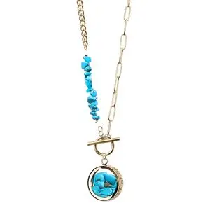 MY LITTLE NATURE Turquoise Crystal Beaded Chain Necklace With Charm - Blue