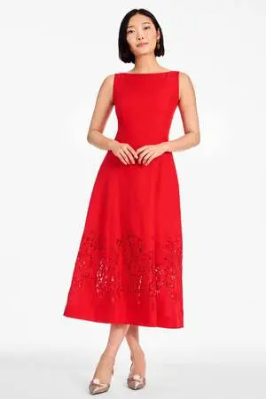 Sachin & Babi Brittany Lace Appliqué Midi Dress - Cherry