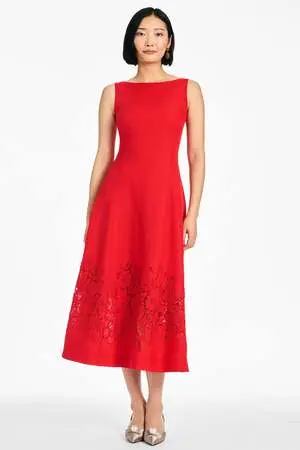 Sachin & Babi Brittany Lace Appliqué Midi Dress - Cherry