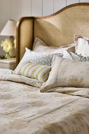 Anthropologie Nadia Cotton Solid Floral Embellished Duvet - Neutral