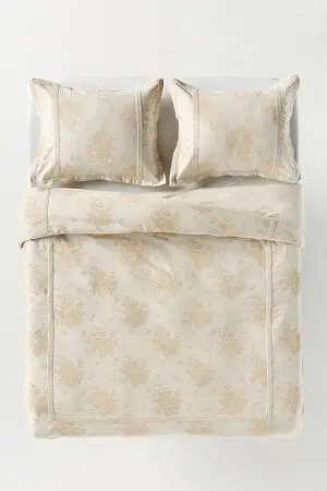Anthropologie Nadia Cotton Solid Floral Embellished Duvet - Neutral