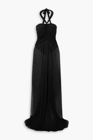 DOLCE&AMP;GABBANA Draped Gathered Organza Halterneck Gown - Black