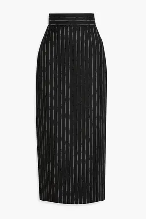 Alexander McQueen Pinstriped Wooltwill Maxi Skirt - Black