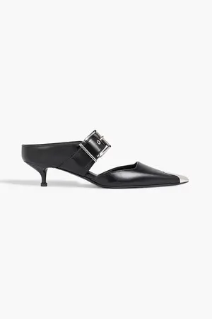 Alexander McQueen Punk Buckled Leather Mules - Black