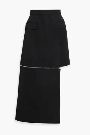 Alexander McQueen Asymmetric Zipdetailed Grain De Poudre Wool Skirt - Black