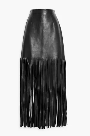 Alexander McQueen Fringed Leather Maxi Skirt - Black