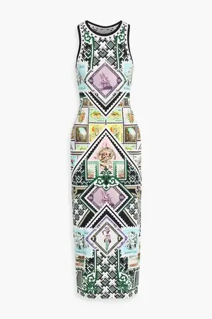 Camilla Studded Printed Cottonblend Jersey Midi Dress - Multicolor