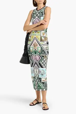 Camilla Studded Printed Cottonblend Jersey Midi Dress