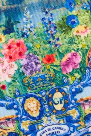 Camilla Crystalembellished Printed Canvas Clutch