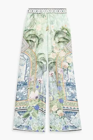Camilla Crystalembellished Printed Silktwill Wideleg Pants - Mint