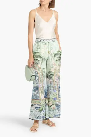 Camilla Crystal-embellished Printed Silk Twill Wide-leg Pants