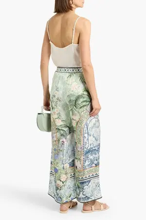 Camilla Crystal-embellished Printed Silk Twill Wide-leg Pants