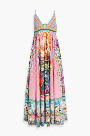 Camilla Crochetpaneled Printed Cottonpoplin Maxi Dress - Pink