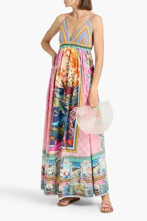 Camilla Crochetpaneled Printed Cottonpoplin Maxi Dress