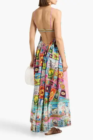 Camilla Crochetpaneled Printed Cottonpoplin Maxi Dress