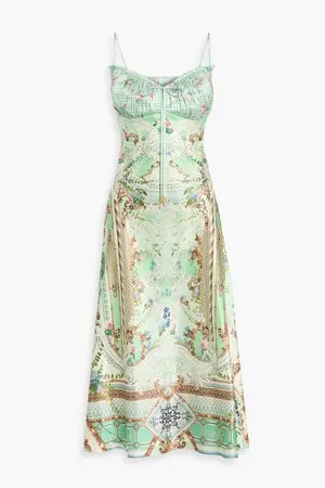 Camilla Cutout Printed Silksatin Midi Dress - Mint