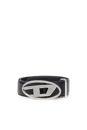 DIESEL® Leather Belt With Hammered Oval D Buckle - Black