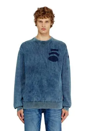 DIESEL® Crewneck Jumper With Patch Effects - Blue