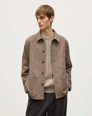 Johnstons Of Elgin Weavers Jacket In Camel & Herringbone Wool
