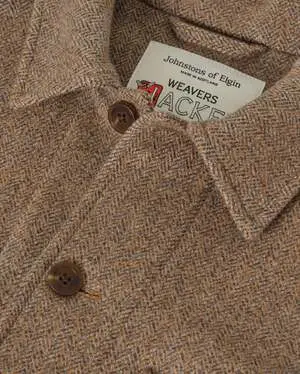Johnstons Of Elgin Weavers Jacket In Camel & Herringbone Wool
