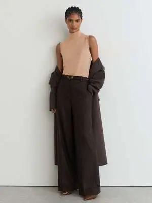 REISS Evelyn Merino Wool Funnel-neck Sleeveless Top - Camel