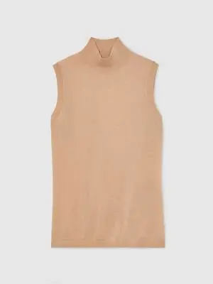 REISS Evelyn Merino Wool Funnel-neck Sleeveless Vest - Camel