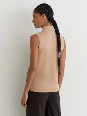 REISS Evelyn Merino Wool Funnel-neck Sleeveless Vest - Camel
