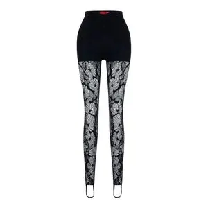 PCFG Lace Leggings With Built-in Ribbed Shorts - Black