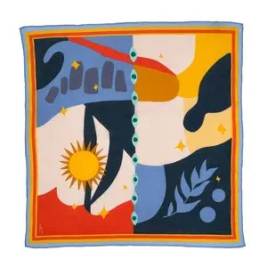 FOLIE LIVING Orange / Blue / Red Daydream In The Eye Cotton Scarf Small - Orange/blue/red