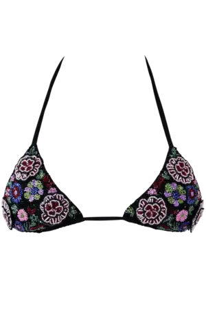 SELF-ADORE Fleur 3d Hand-beaded Embellished Bikini Top - Black