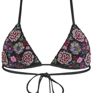 SELF-ADORE Fleur 3d Hand-beaded Embellished Bikini Top - Black
