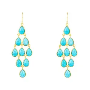 LATELITA Blue / Gold Erviola Gemstone Cascade Earrings Gold Turquoise - Blue/gold