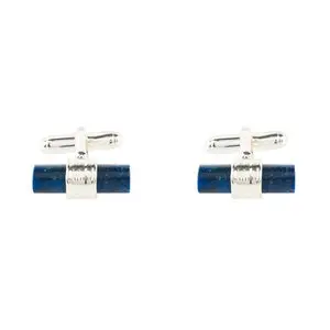 LATELITA Silver / Blue / White Cylindrical Cufflink Silver Lapis Lazuli - Silver/blue/white