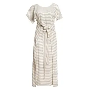 BIANCA POPP Neutrals Everyday Beach Dress In Beige With Black Stripes - Beige/black