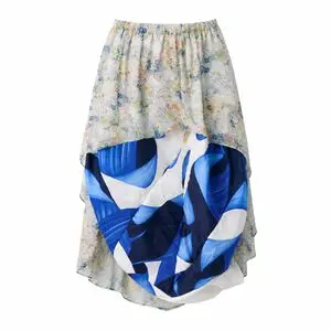 MIRO MISLJEN Blue / White Patchwork Print Midi Skirt - Blue/white