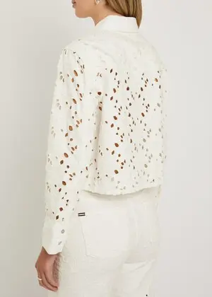 Alice + Olivia Finely Cutwork Embroidered Denim Shirt