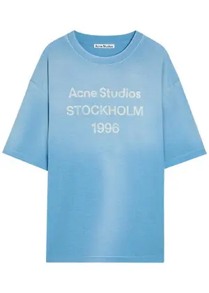Acne Studios Logo-print Cotton-blend T-shirt - Light Blue