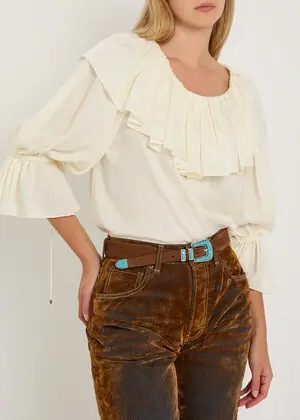 SILVER OSTRICH Suede Belt With Turquoise Inserts