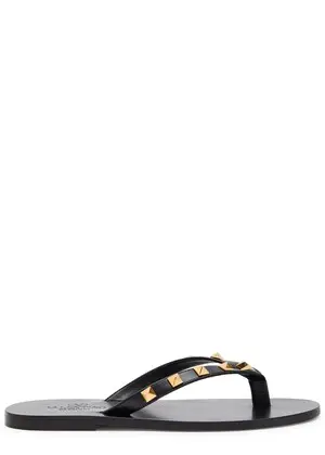 Valentino Garavani Rockstud Leather Thong Sandals - Black