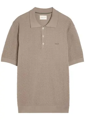 Gant Textured-knit Cotton Polo Shirt - Taupe