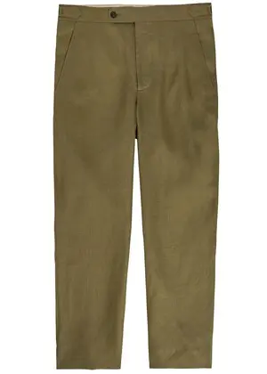 BODE Straight-leg Linen Trousers - Olive