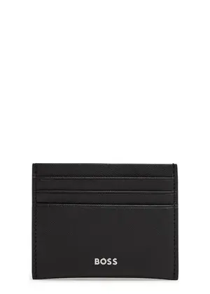BOSS Northon Logo Saffiano Leather Card Holder - Black