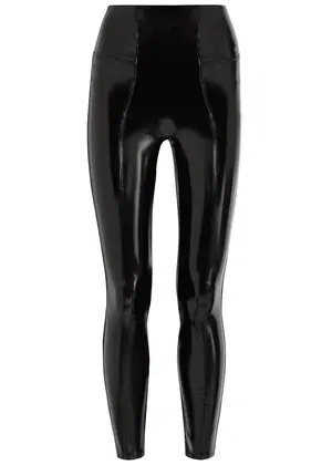 Spanx Panelled Faux Patent Leather Leggings - Black