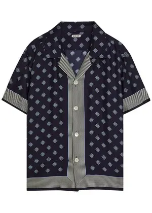 BODE Foyer Printed Silk Shirt - Navy