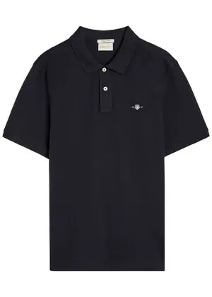 Gant Logo-embroidered Piqué Cotton Polo Shirt - Navy